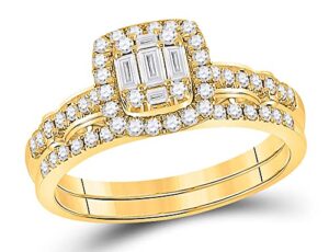 3/4 carat (g-h, i1) baguette diamond engagement ring wedding set in 14k yellow gold