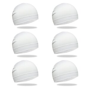 6 pcs skull cap sweat wicking helmet liner breathable cycling beanie white running sports hat cooling head wraps for men (white pack)