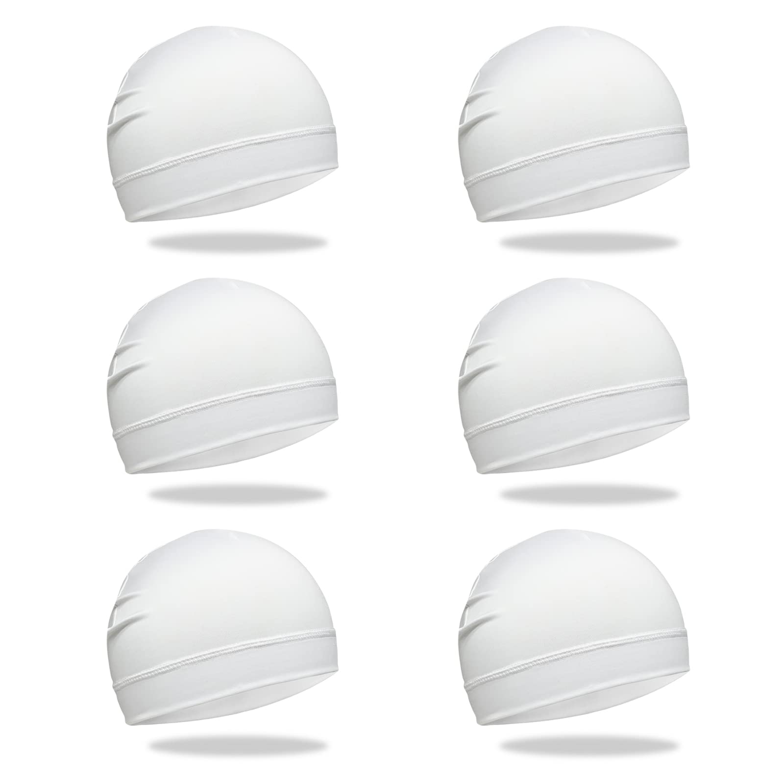 6 Pcs Skull Cap Sweat Wicking Helmet Liner Breathable Cycling Beanie White Running Sports Hat Cooling Head Wraps for Men (White Pack)