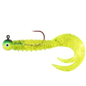 northland fishing tackle rigged gumball jig grub soft plastic lure, firetiger, 1/16 oz #4 hook, 4/card