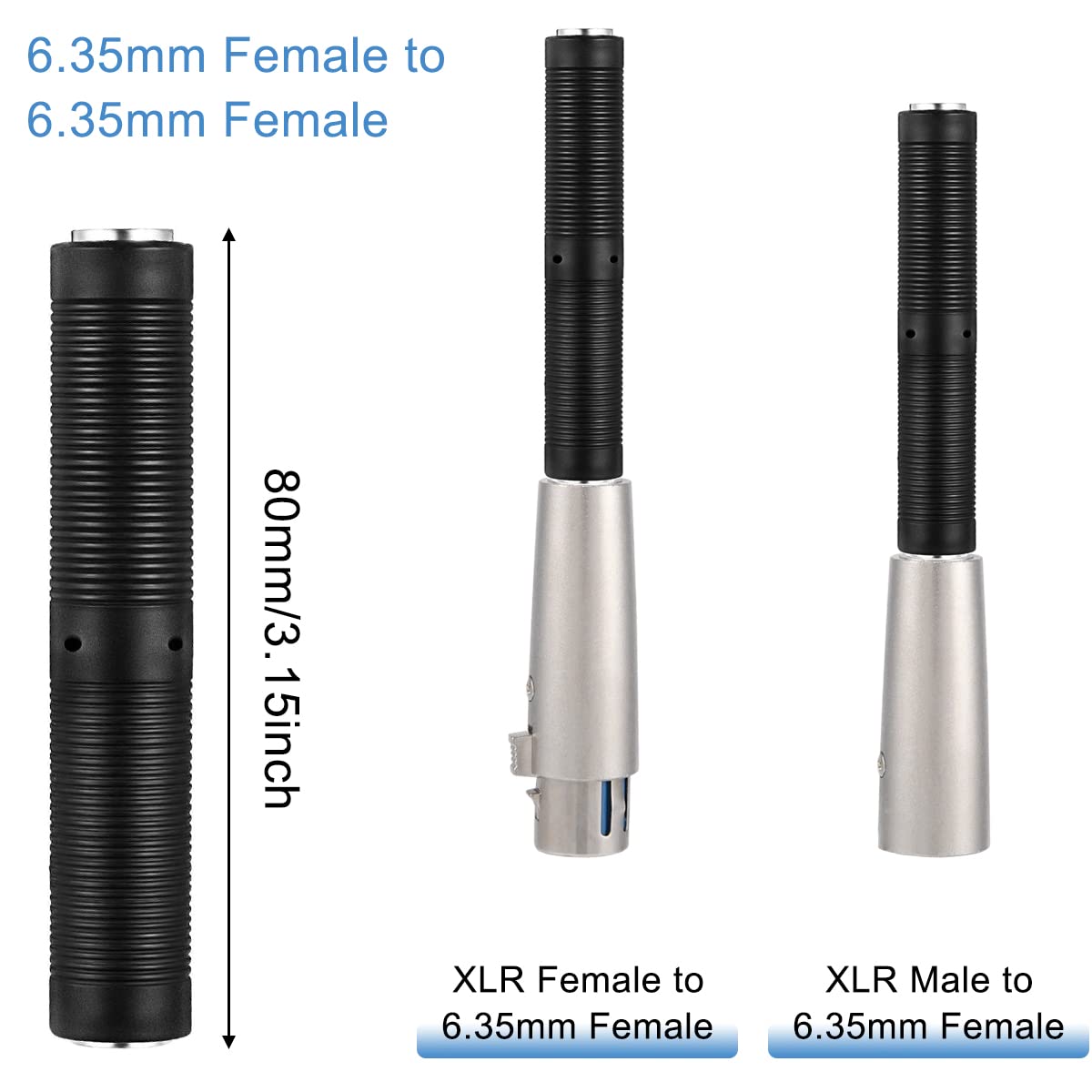 DKARDU XLR to 6.35mm 1/4 TRS Adapter, 2 pcs 3 Pin XLR Female Jack to 6.35mm Male Stereo Balanced Audio Connector, 2 pcs XLR Male to 6.35mm Male Plug Adapter