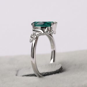 LUO 925 Sterling Silver Frog Ring Marquise Cut Created Emerald Ring Frog Jewelry Lovely Animal Ring Promise Ring for Women US Size 6.5