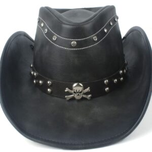 ptonuic cowboy hat punk mens style hat skull sign western belt band cowgirl hat rivets trim black