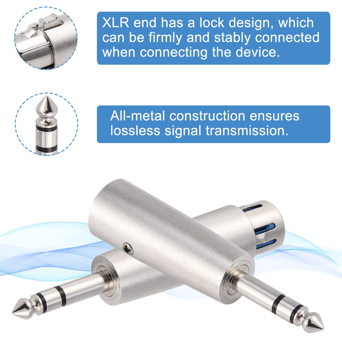 DKARDU XLR to 6.35mm 1/4 TRS Adapter, 2 pcs 3 Pin XLR Female Jack to 6.35mm Male Stereo Balanced Audio Connector, 2 pcs XLR Male to 6.35mm Male Plug Adapter