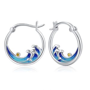 ocean wave earrings 925 sterling silver beach hoop earrings beach jewelry gifts for women girlfriends