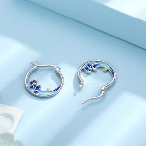 Ocean Wave Earrings 925 Sterling Silver Beach Hoop Earrings Beach Jewelry Gifts for Women Girlfriends