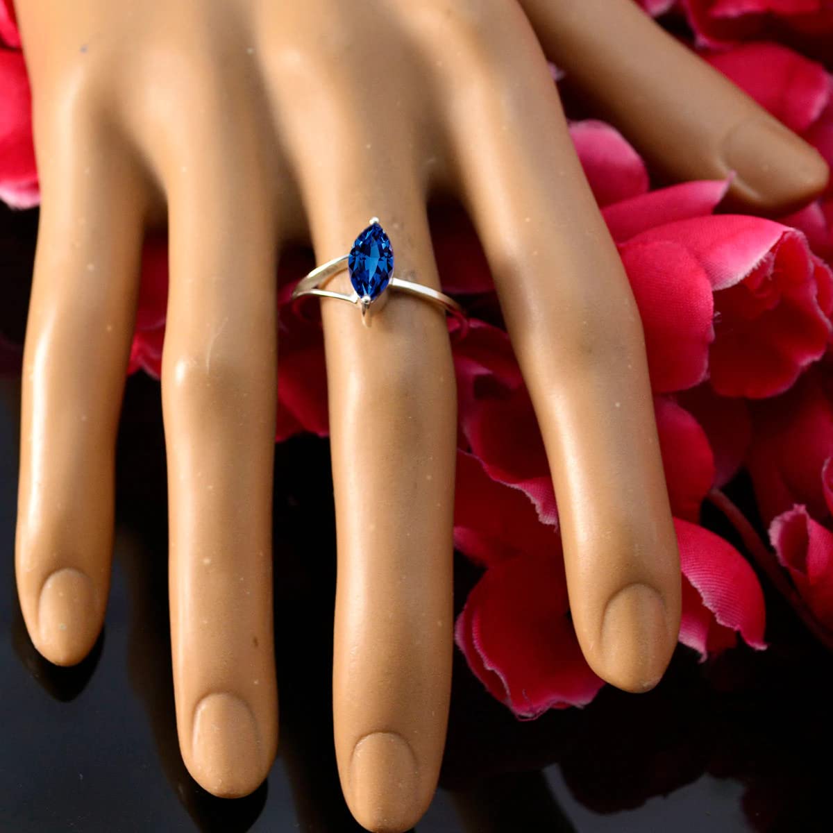 55Carat Prong Setting Handcrafted Ring sterling silver Created Blue Sapphire Marquise shape Blue color Wedding Engagement Daily Wear Ring Jewelry Prong setting in Size 11