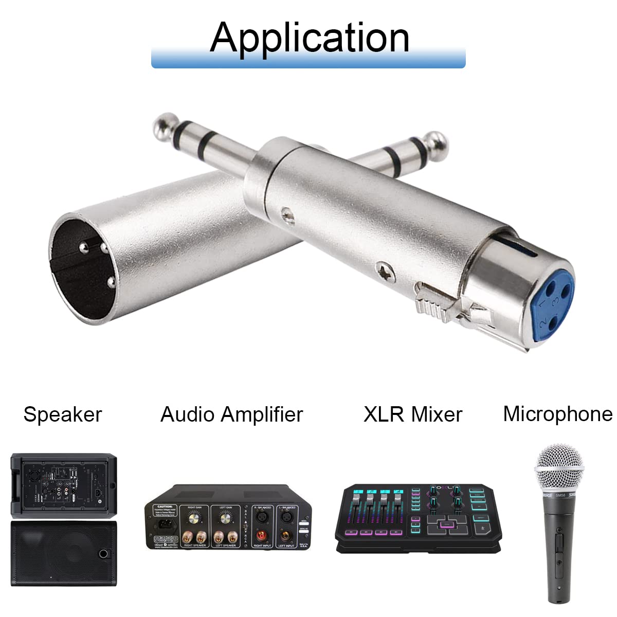 DKARDU XLR to 6.35mm 1/4 TRS Adapter, 2 pcs 3 Pin XLR Female Jack to 6.35mm Male Stereo Balanced Audio Connector, 2 pcs XLR Male to 6.35mm Male Plug Adapter