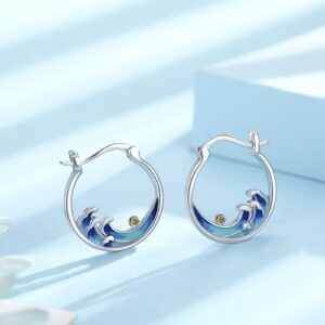 Ocean Wave Earrings 925 Sterling Silver Beach Hoop Earrings Beach Jewelry Gifts for Women Girlfriends