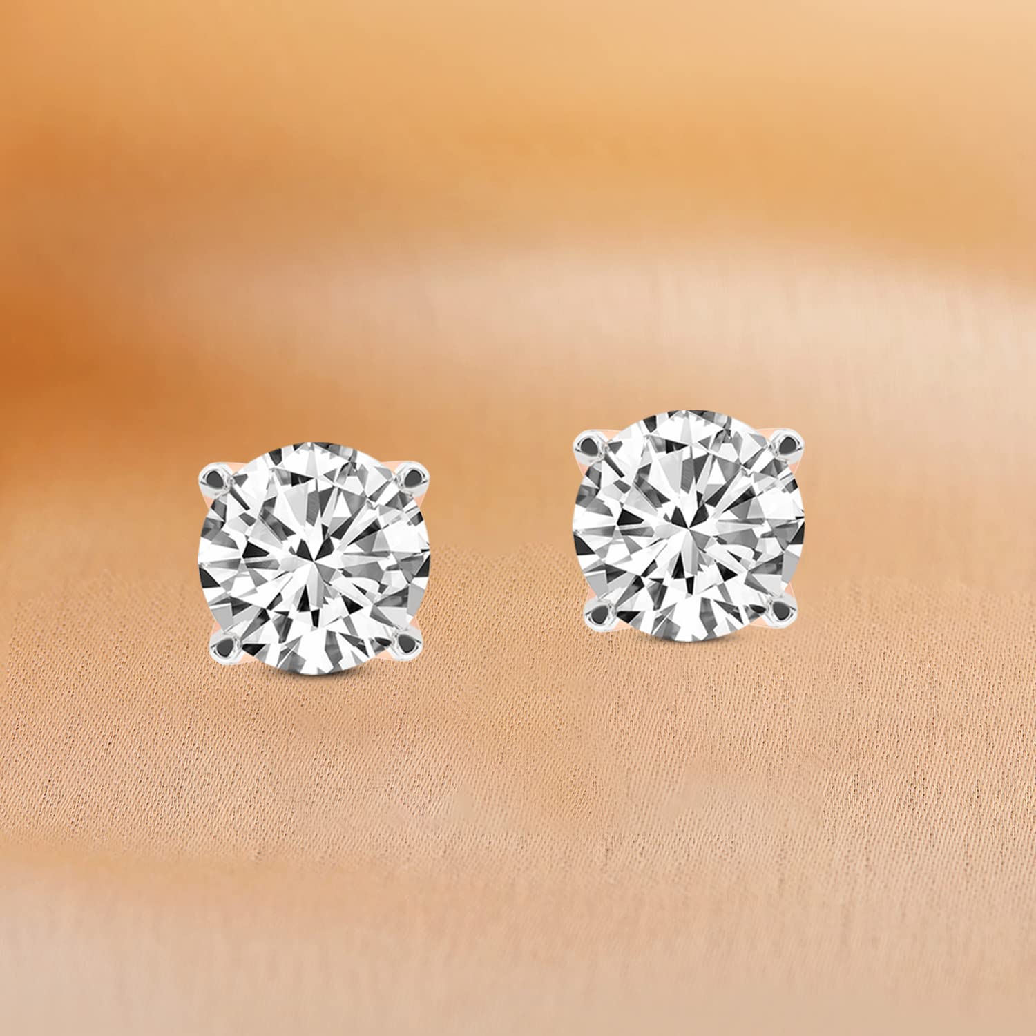 Diamond Stud Earring | 2 Carat IGI Certified Round Shape Lab Grown Diamond | 18K in White Gold |Flora Four Prong Lab Diamond Stud Earrings| Prong Setting | FG-VS1-VS2 Quality | Friendly Diamonds