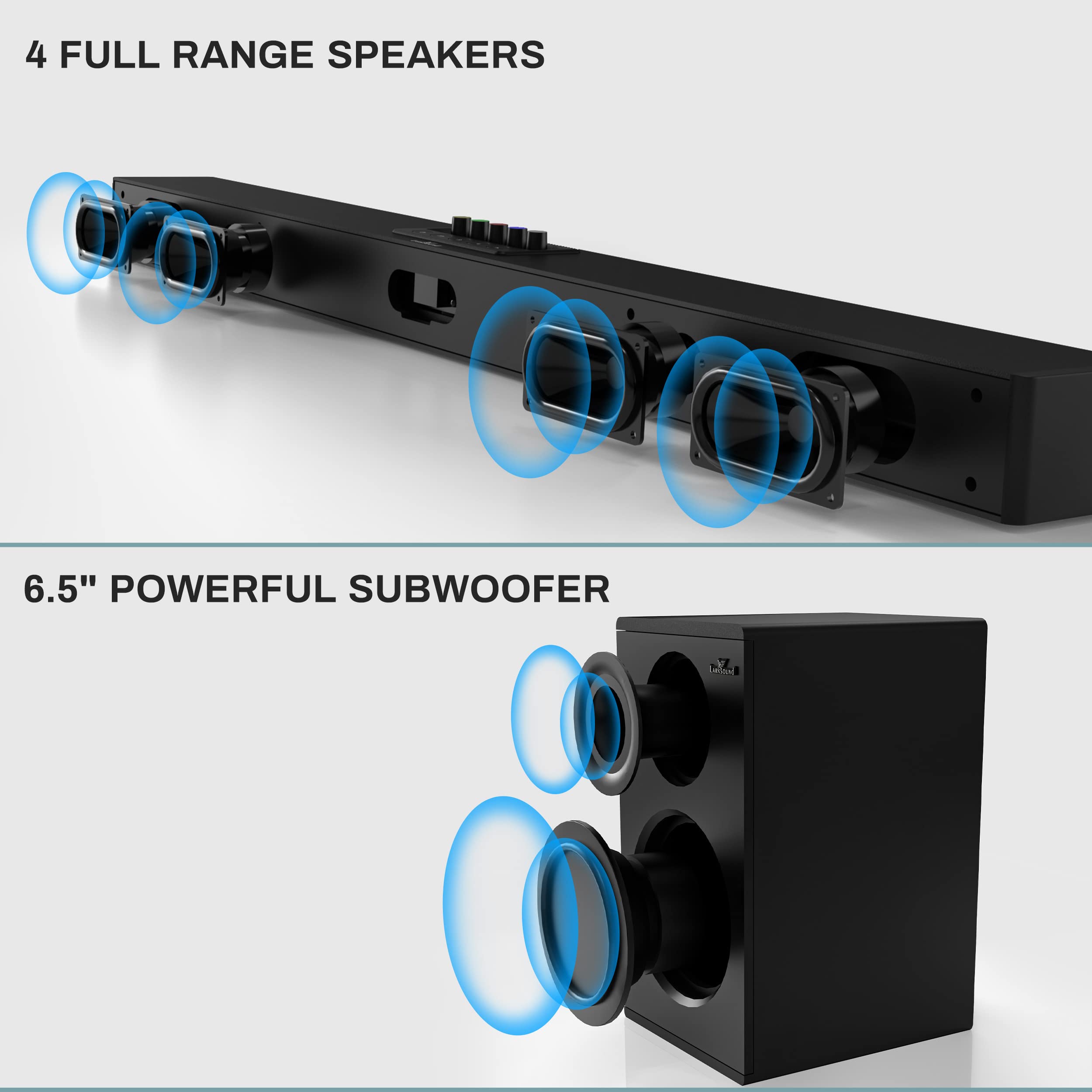 Larksound Karaoke Machine for Adults, with 2 Wireless Microphones, 2.1 Soundbar with Subwoofer, Bluetooth PA Speaker System, Sound Bar for TV, Home, Singing Party