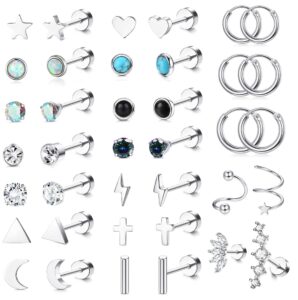 yadoca 19pairs surgical steel stud earrings set for women men small cz heart star moon flat back earrings hypoallergenic 20g tiny cartilage earrings stud hoops helix tragus daith earrings piercing