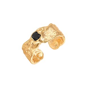 18k gold chunky knuckle rings stacking midi thumb finger rings black obsidian signet rings vintage dome jewelry for women