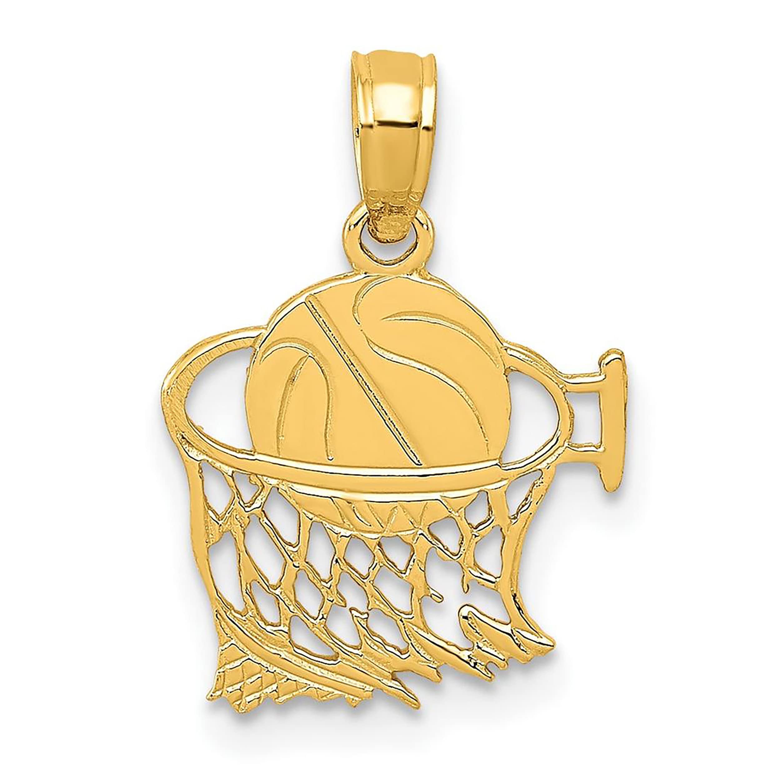 Million Charms 10K Yellow Gold Sports Basketball In Net Small Charm Pendant