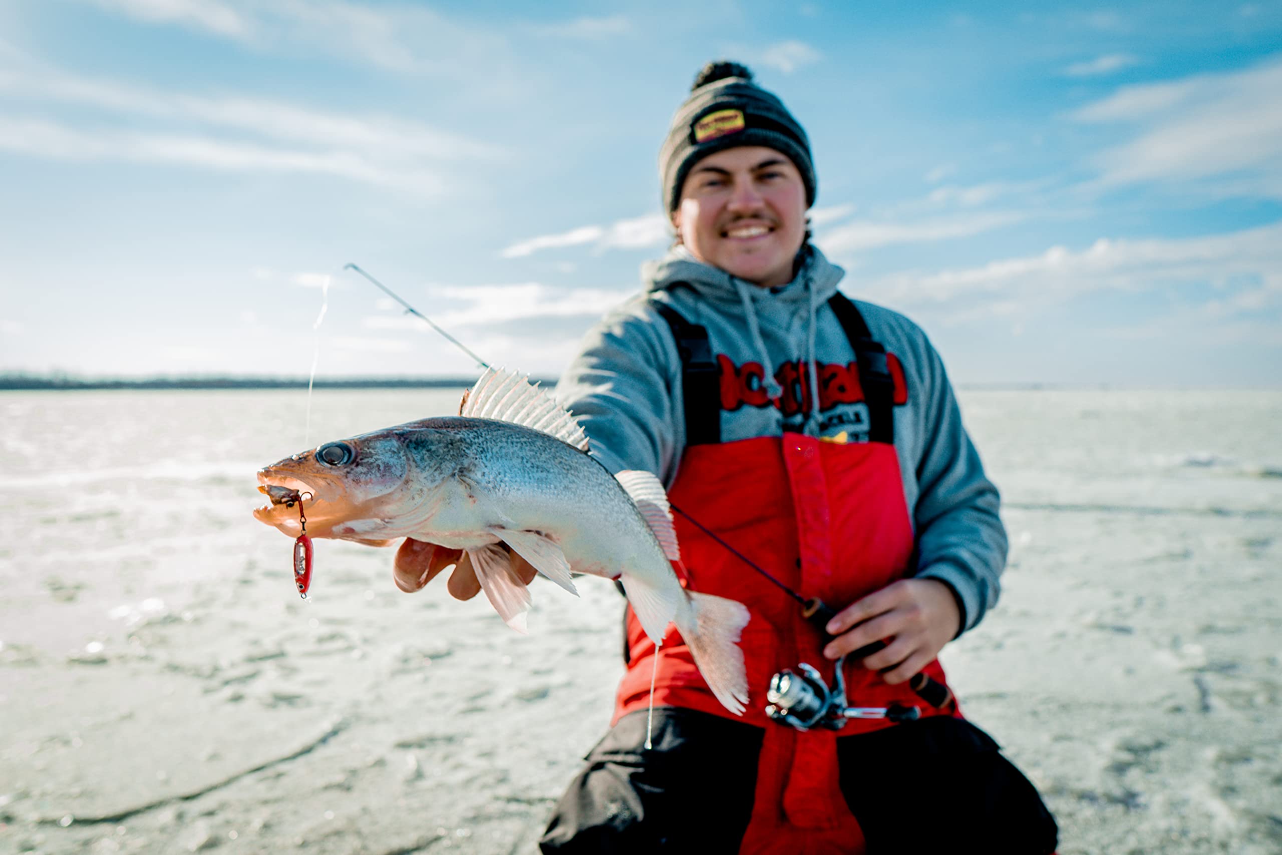 Northland Fishing Tackle Glass Buck-Shot Ice Fishing Jigging Spoon, Glo White, 3/32 Oz for Walleye, Perch, and Crappie