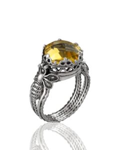 filigranist 925 sterling silver filigree art queen bee detailed gemstone women cocktail ring, luxurious gift boxed (citrine, 6)