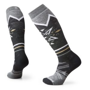 smartwool women's ski mountain snowflake pattern full cushion merino wool over the calf socks, black, medium