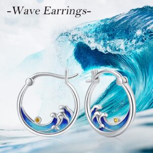 Ocean Wave Earrings 925 Sterling Silver Beach Hoop Earrings Beach Jewelry Gifts for Women Girlfriends