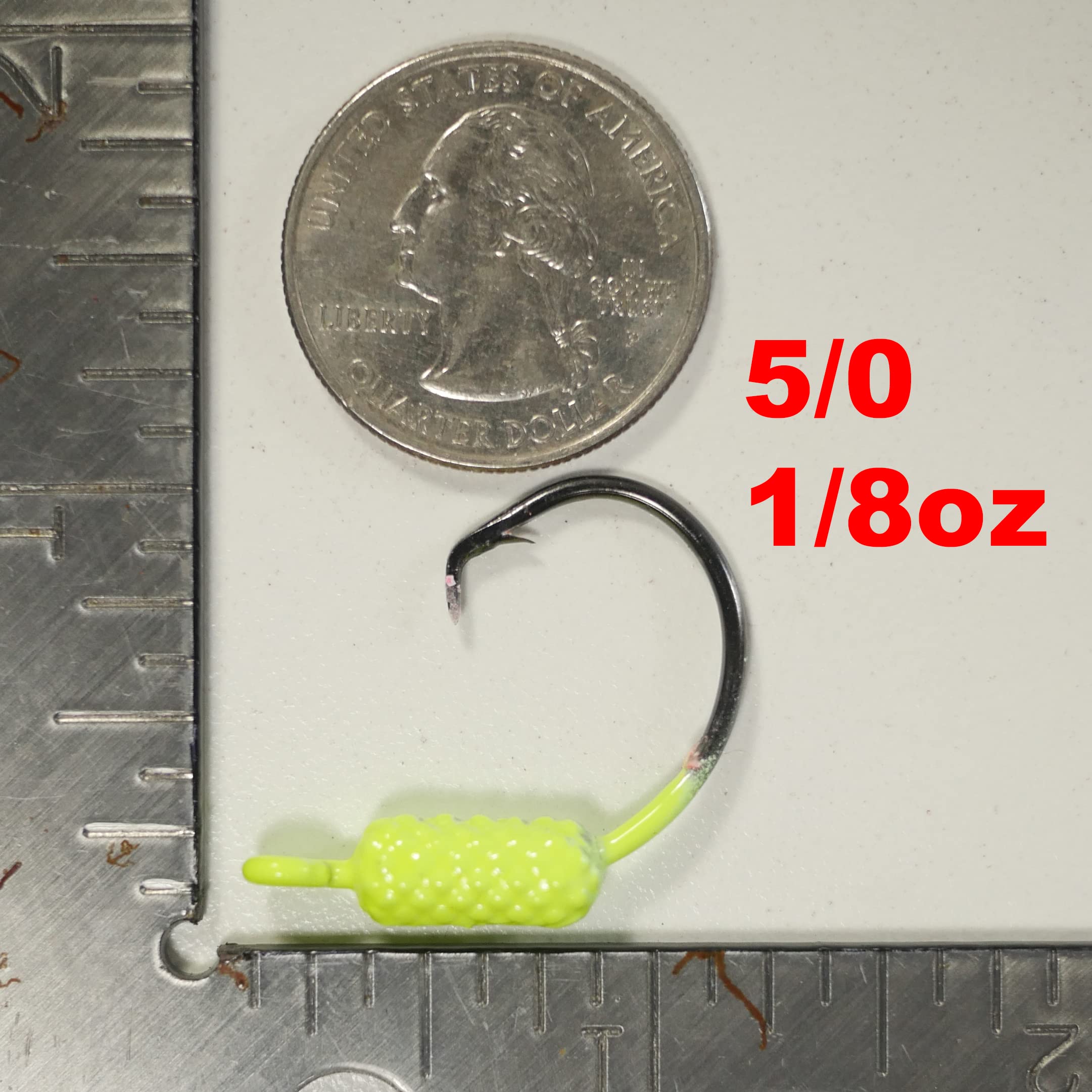 Yellowtail Snapper Weighted Circle Hook Jig - (Chartreuse) Mixed (4/0 - 1/32, 1/16, 1/8 oz & 5/0 - 1/8 oz) - 25 Pack