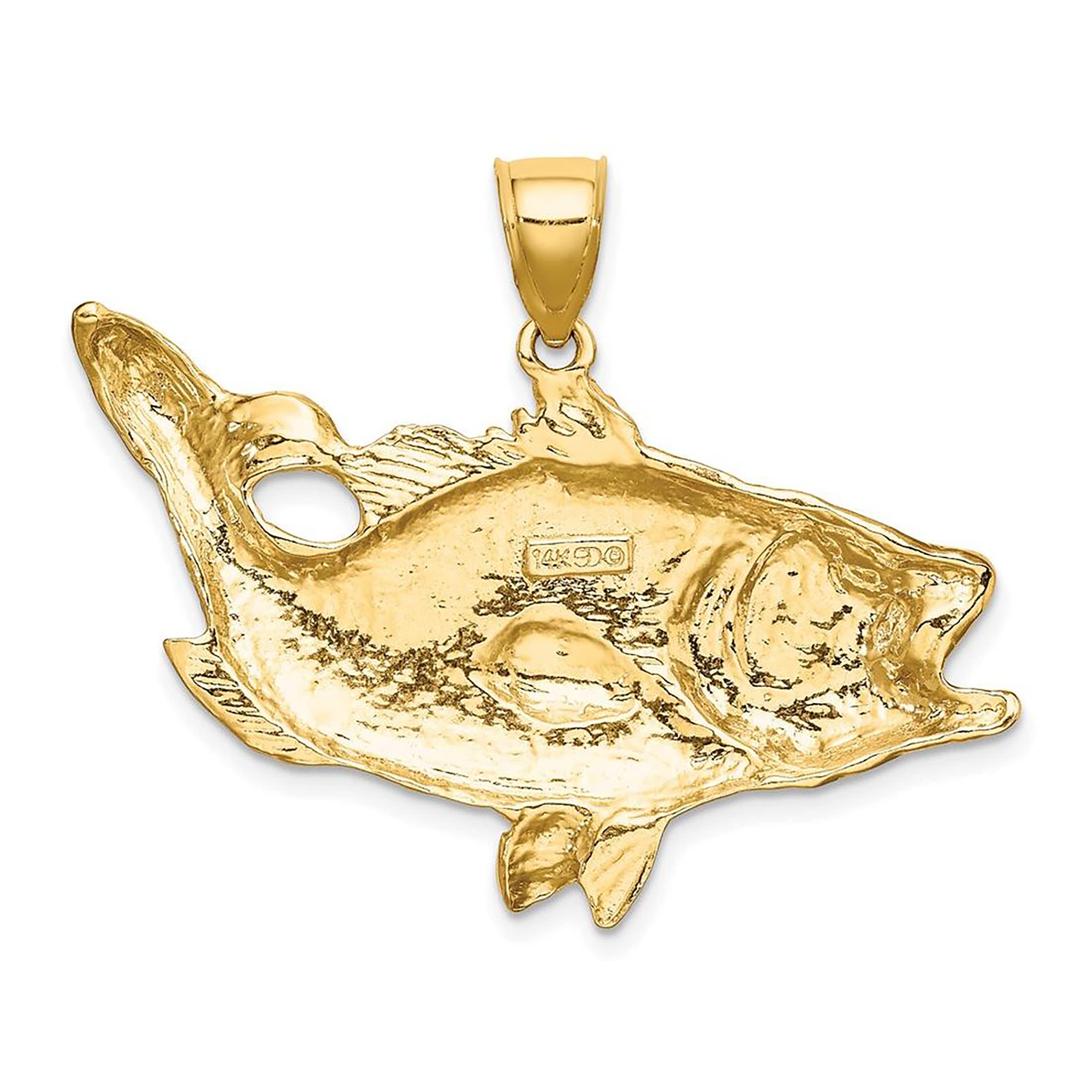 14K Yellow Gold Open Mouth Bass Fish Charm Pendant