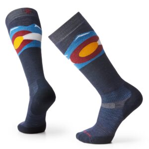 smartwool snowboard colorado targeted cushion merino wool over the calf socks for men and women, deep navy, x-large