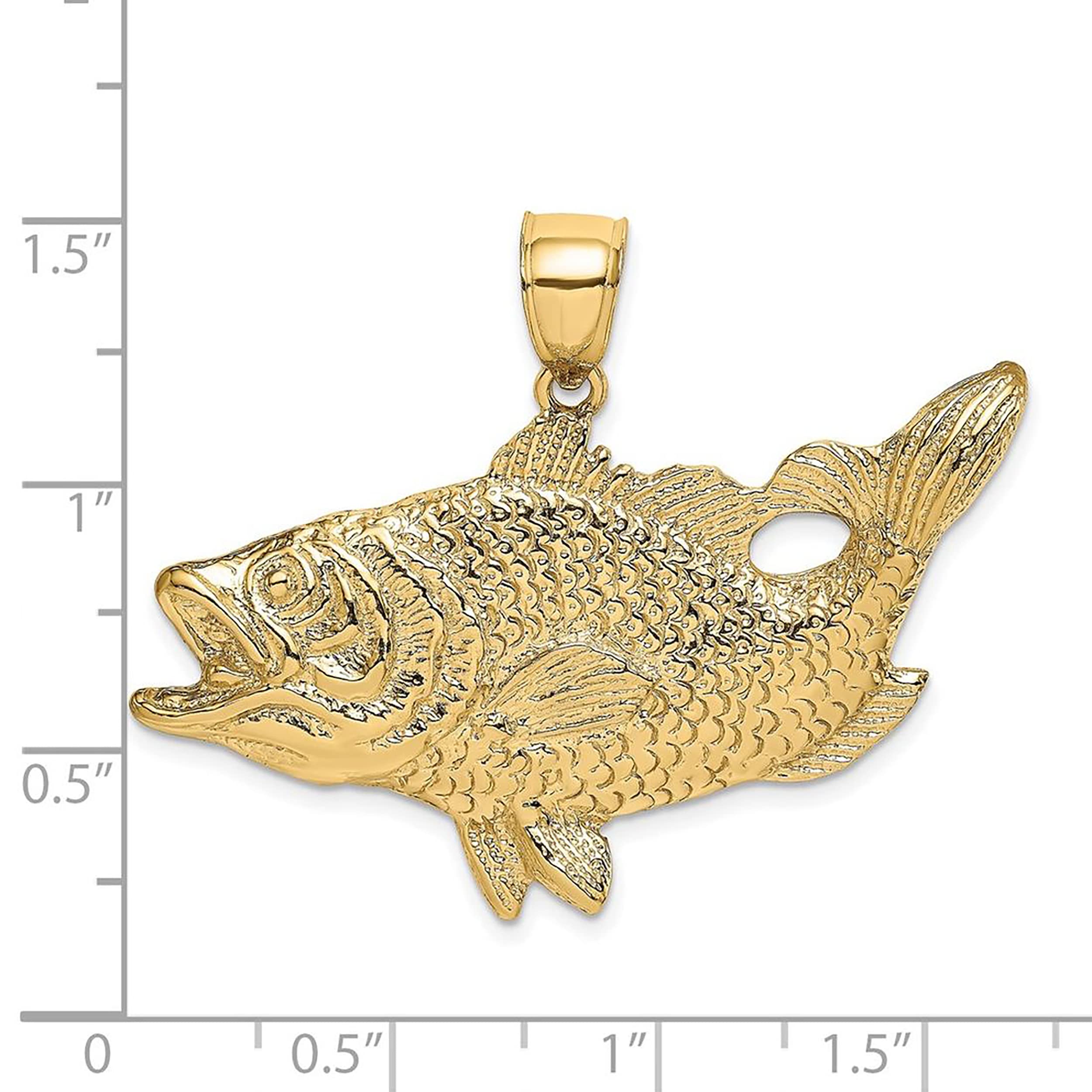 14K Yellow Gold Open Mouth Bass Fish Charm Pendant