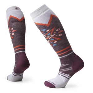 smartwool women's ski mountain snowflake pattern full cushion merino wool over the calf socks, bordeaux, small