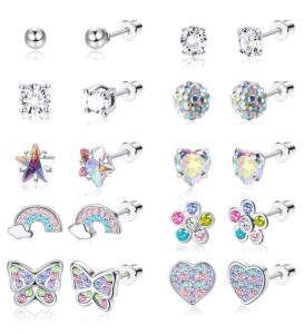 yadoca 10 pairs hypoallergenic screwback earrings for women girls age over 3 years old 316l stainless steel cz heart screw back earring multicolored flower butterfly stud earrings set