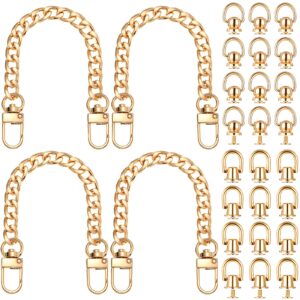 4 pcs 7.9 inch purse chain strap handbag chains accessories flat purse strap extender shoulder cross body replacement straps with 24 metal d ring stud screw for women diy wallet tumbler crafts, gold