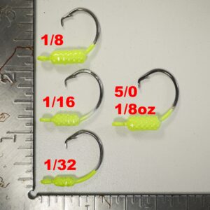 Yellowtail Snapper Weighted Circle Hook Jig - (Chartreuse) Mixed (4/0 - 1/32, 1/16, 1/8 oz & 5/0 - 1/8 oz) - 25 Pack