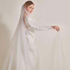 ruthyuexin Wedding Veil Applique Edge Cathedral Veil Flower One-Layer Bridal Veils Wedding Veils with Comb (ivory)