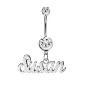 lelouchy personalised name plate 14g belly button ring 925 sterling silver/gold birthstone navel ring for women