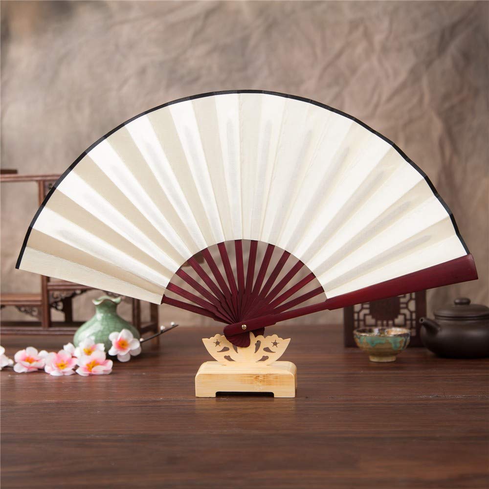 Hand Wedding Dancing Party Lace Silk Fan Held Floral Folding Chinese Unisex Fan Accessory Pasties Covers Beige