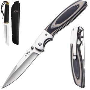 grand way bundle of 2 items - japanese fixed blade tanto knife - 5,9" polished sharp blade - knives with paracord handle - hiking hunting knofe - sharp blade tool - birthday christmas gifts for men