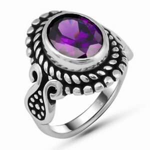 genuine 925 sterling silver oval shape brilliant cut cz cubic zirconia purple amethyst color stone luxury statement, anniversary, birthstone or gift for all occasions dainty ring for women (7)