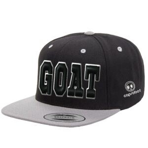 custom embroidered hat goat 3d embroidery adjustable snapback cap - black on black white grey visor