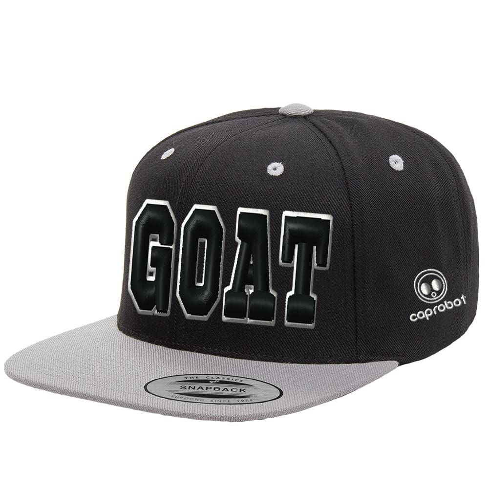 Custom Embroidered Hat Goat 3D Embroidery Adjustable Snapback Cap - Black on Black White Grey Visor