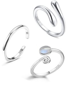 jstyle 925 sterling silver open toe rings set for women adjustable rainbow moonstone band tail ring women beach foot jewelry set