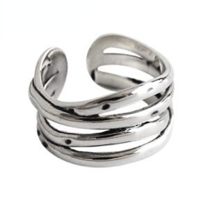 925 sterling silver adjustable layered chain ring, party rings for women