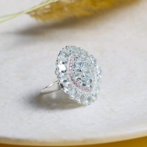 YoTreasure Aquamarine Pink Sapphire Solid 925 Sterling Silver Engagement Ring or Women