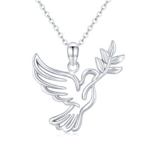 aututer bird necklace sterling silver dove necklace with olive branch bird jewelry for women teen dove gifts for birthday halloween christmas