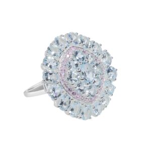 YoTreasure Aquamarine Pink Sapphire Solid 925 Sterling Silver Engagement Ring or Women