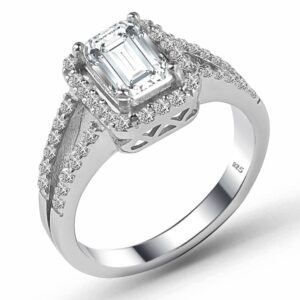 lombardy jewelry genuine 925 sterling silver with emerald cut clear cz cubic zirconia stone engagement wedding promise halo ring luxury gift for women (6)