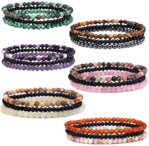 casdan 18 pcs 4mm mini semi-precious gemstones beaded bracelets for women men stone bracelet crystal beaded bracelet adjustable elastic stretch bracelet unisex jewelry gifts