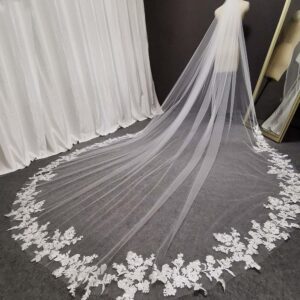 ruthyuexin Wedding Veil Applique Edge Cathedral Veil Flower One-Layer Bridal Veils Wedding Veils with Comb (ivory)