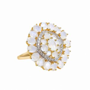 YoTreasure Natural Rainbow Moonstone White Topaz Yellow Gold Plated Over 925 Silver Women's Engagement Ring Jewelry