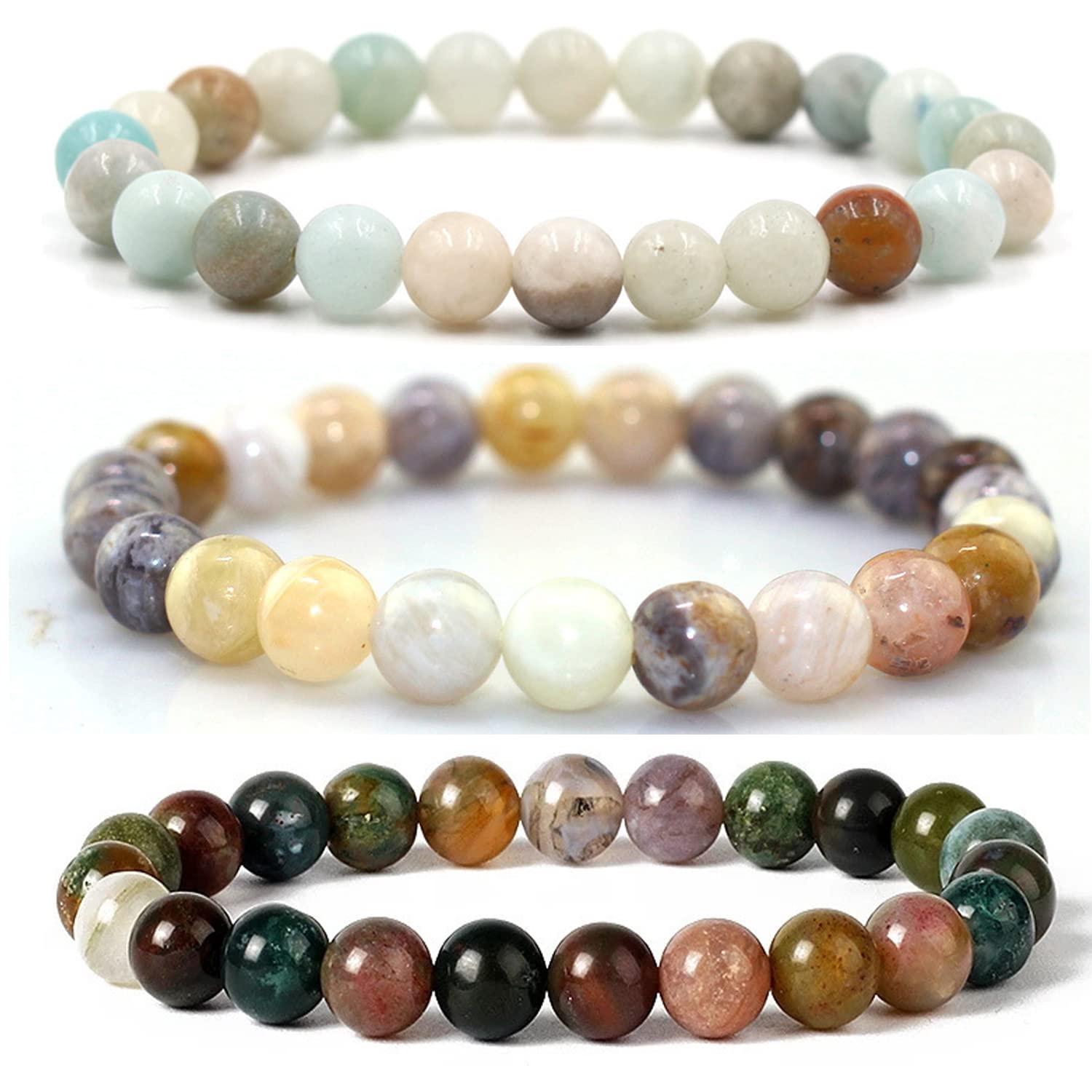 Natural Gorgeous Gem Semi-Precious Gemstone Beaded Reiki Healing Crystals Handmade 8mm Round Beads Stretch Bracelet Unisex