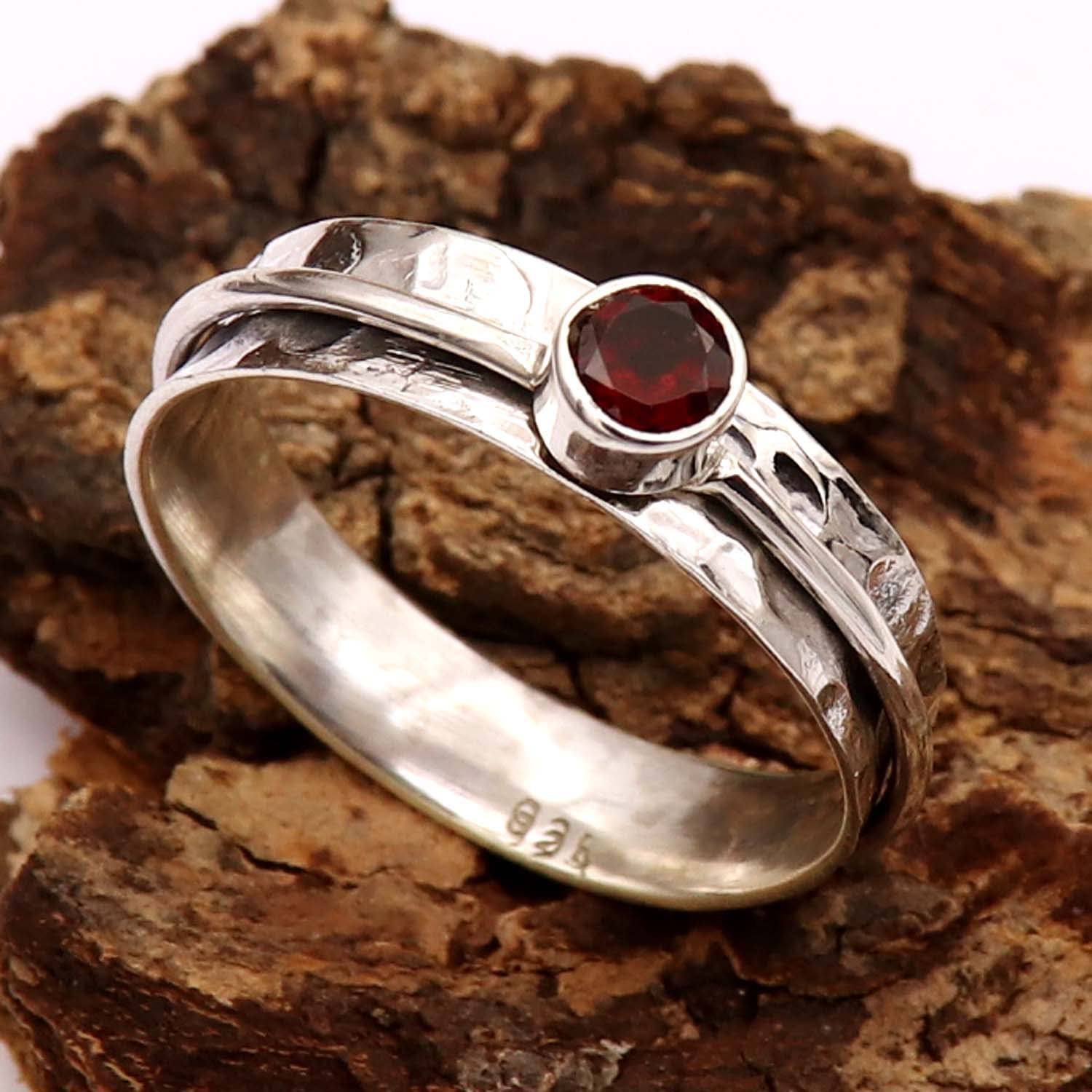 Garnet Silver Spinner Band Ring For Men Women Solid 925 Sterling Silver Spinner Meditation Band Ring Handmade Gift Item Goyal ExportsSRG152 (US-10.5)