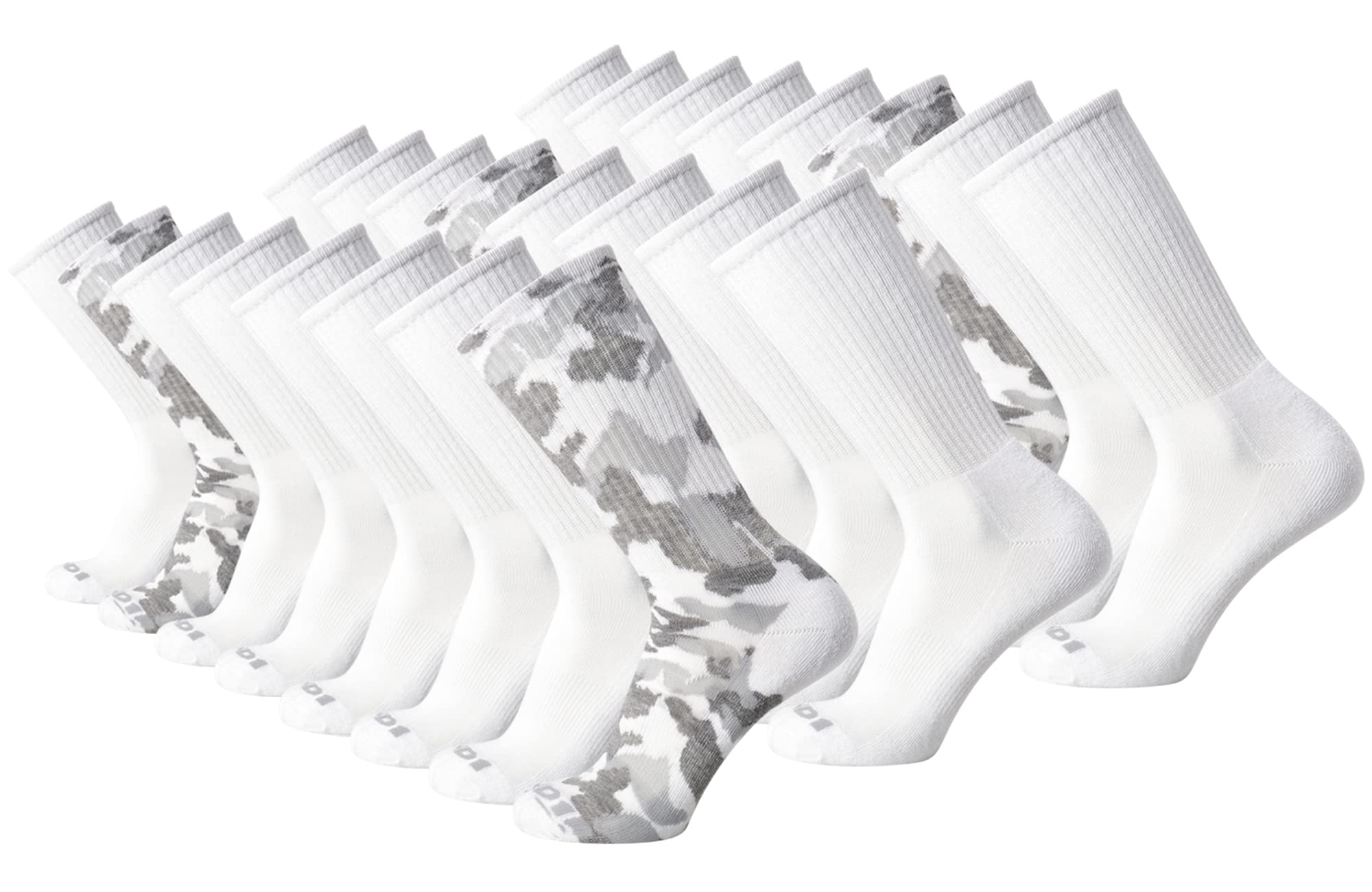 AND1 Men's Socks - Athletic Cushion Crew Socks (24 Pack), Size 6-12.5, White Camo