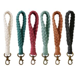 dannwlot 6pcs boho macrame wristlet keychain for women car key holder lanyard keyring strap wallet pendant teacher mother's day gift